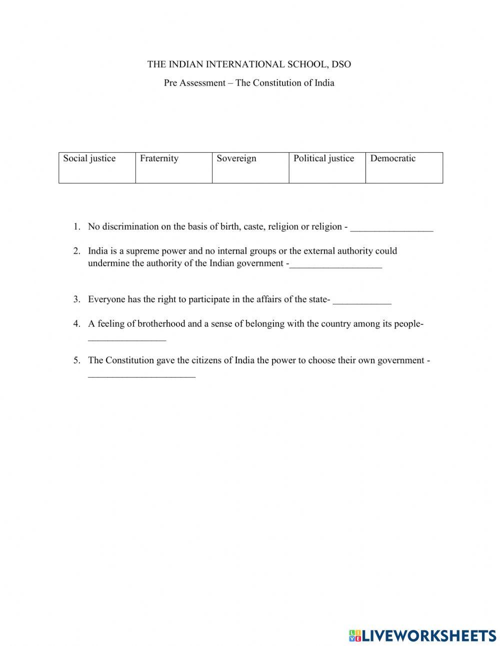 Pre Assessment- Constitution of India 5030575 | zainab_dw