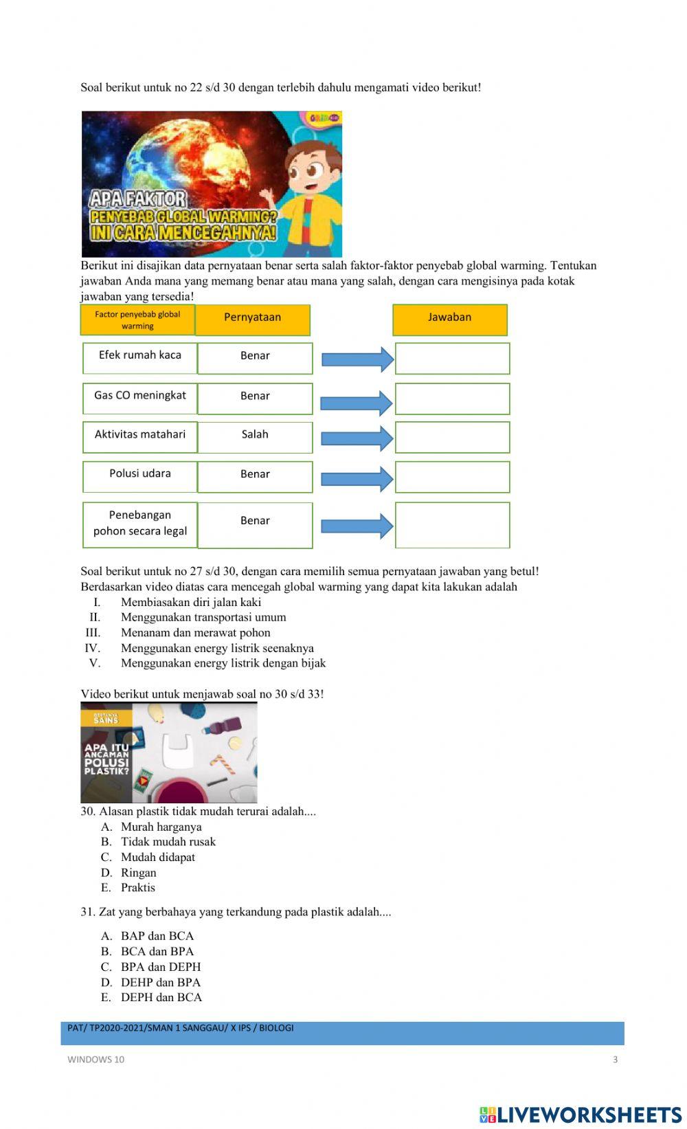 Pat biologi x ips 2020-2021 worksheet | Live Worksheets