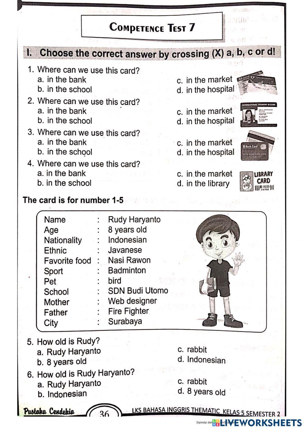 Bahasa inggris exercise for 5 | Live Worksheets