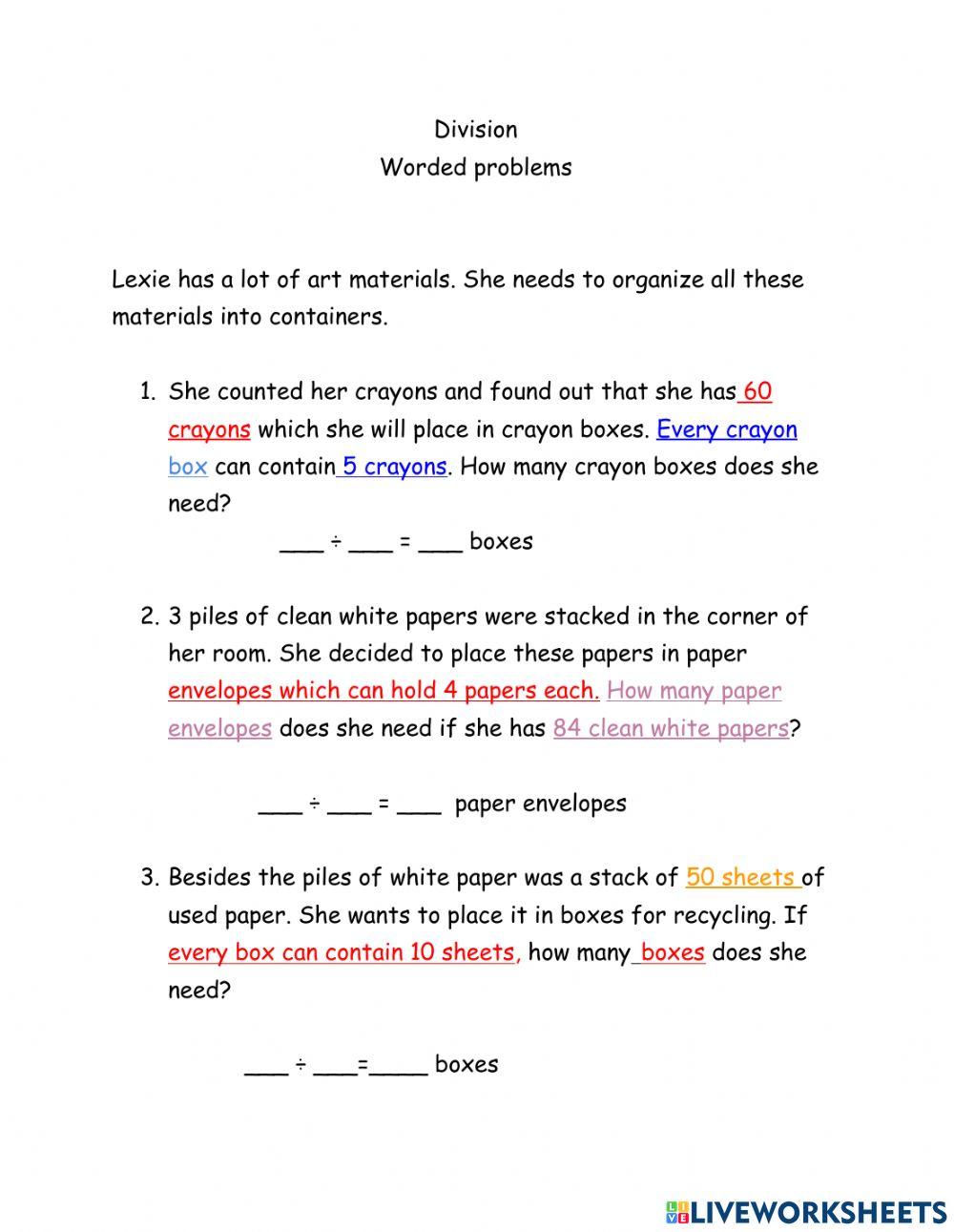 Division Word Problems Online Exercise Live Worksheets division-word-problems-online-exercise-live-worksheets