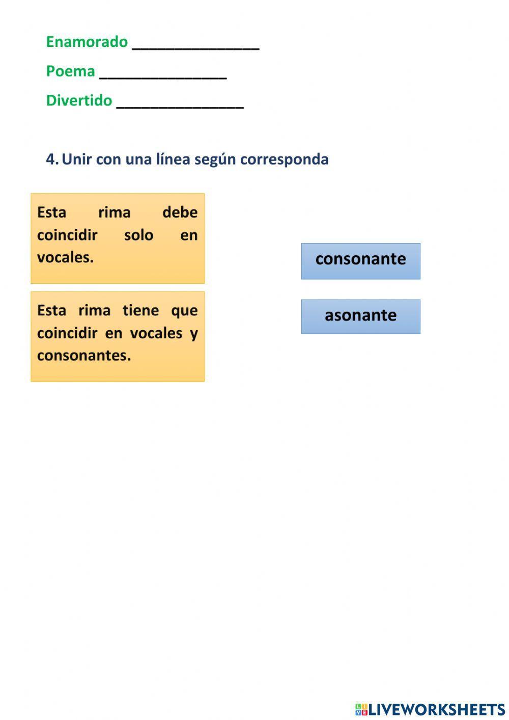 rima consonante… | Free Interactive Worksheets | 1030736