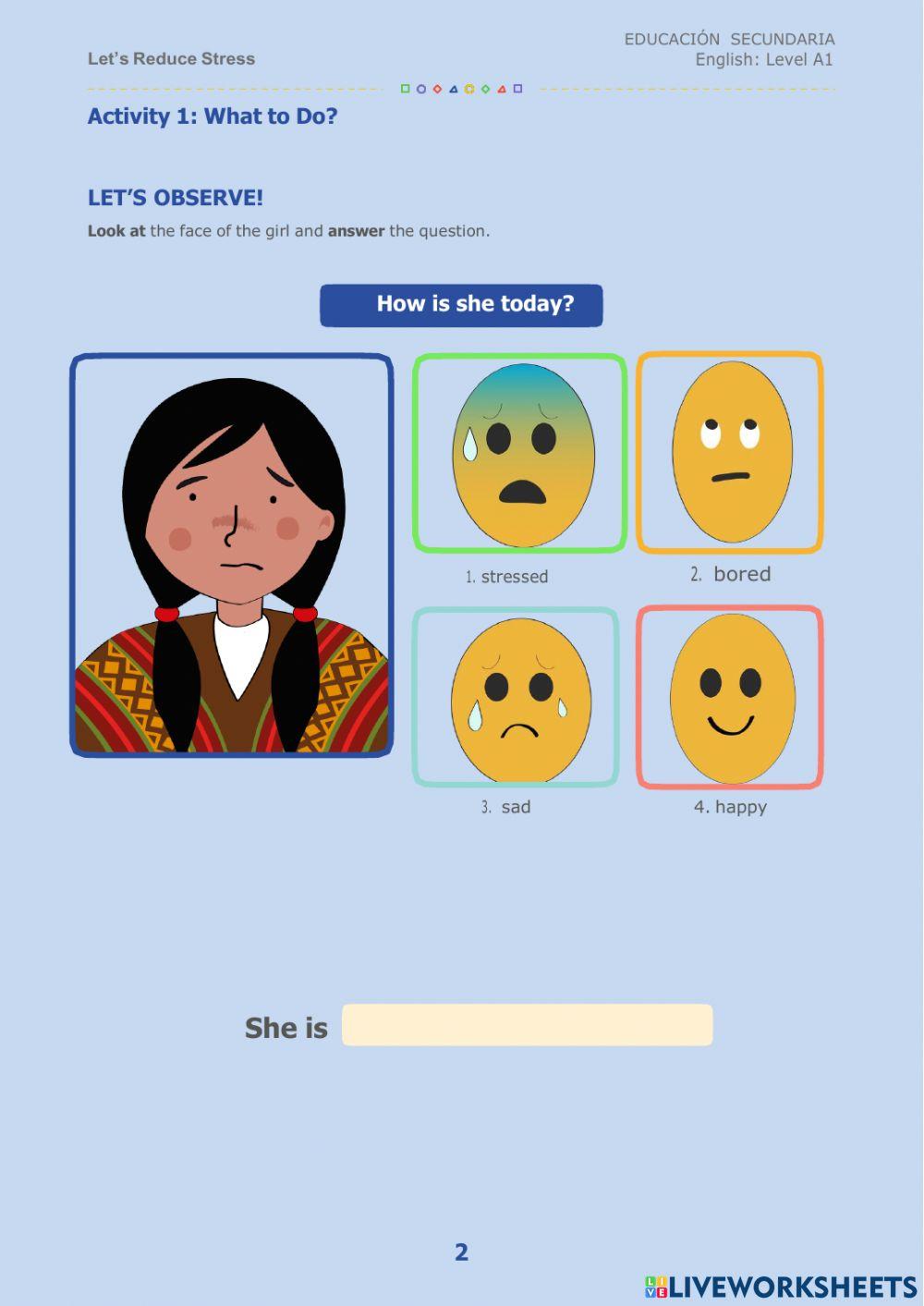 Let's reduce stress 1 worksheet | Live Worksheets