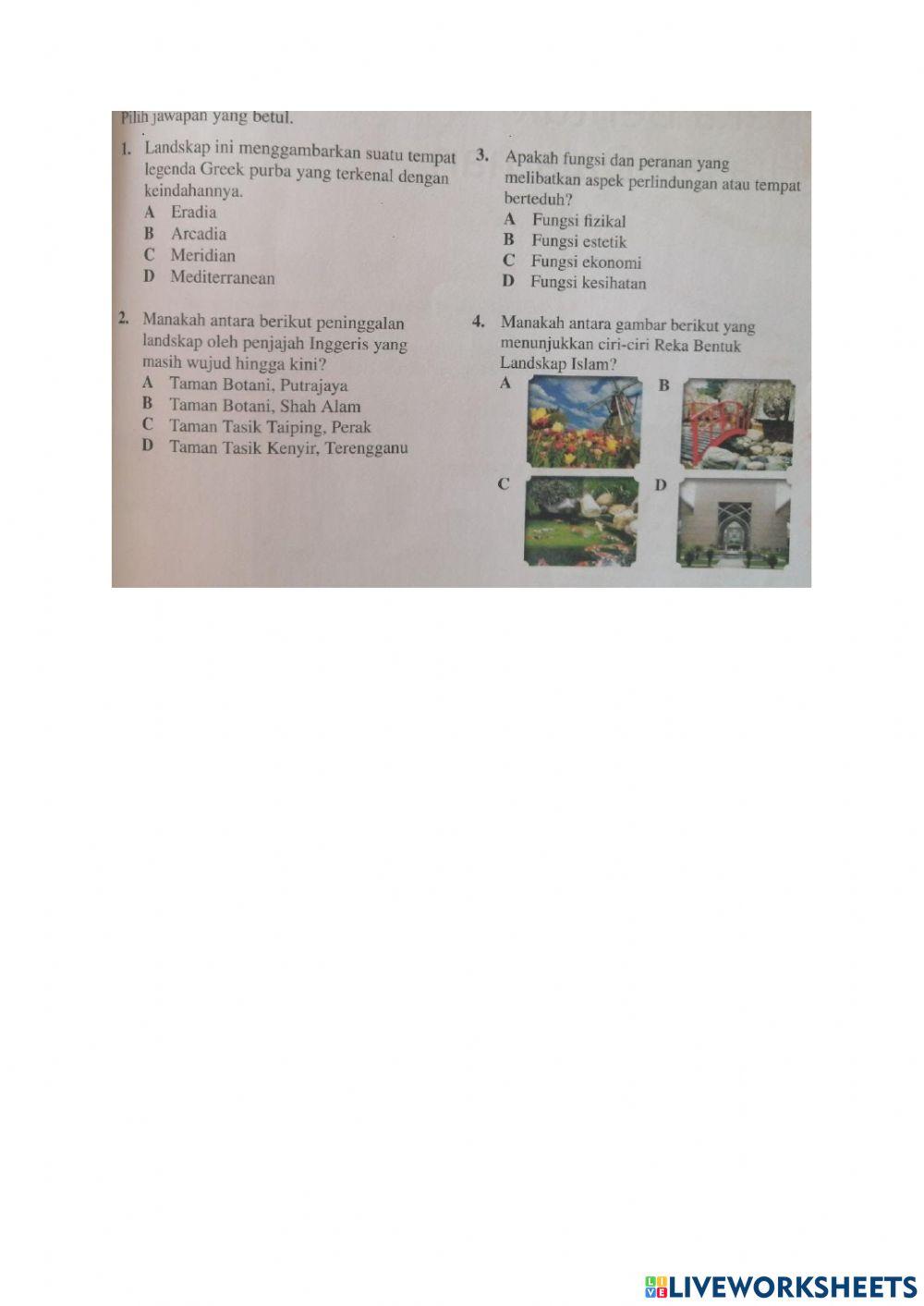 Reka Bentuk Landskap interactive worksheet | Live Worksheets