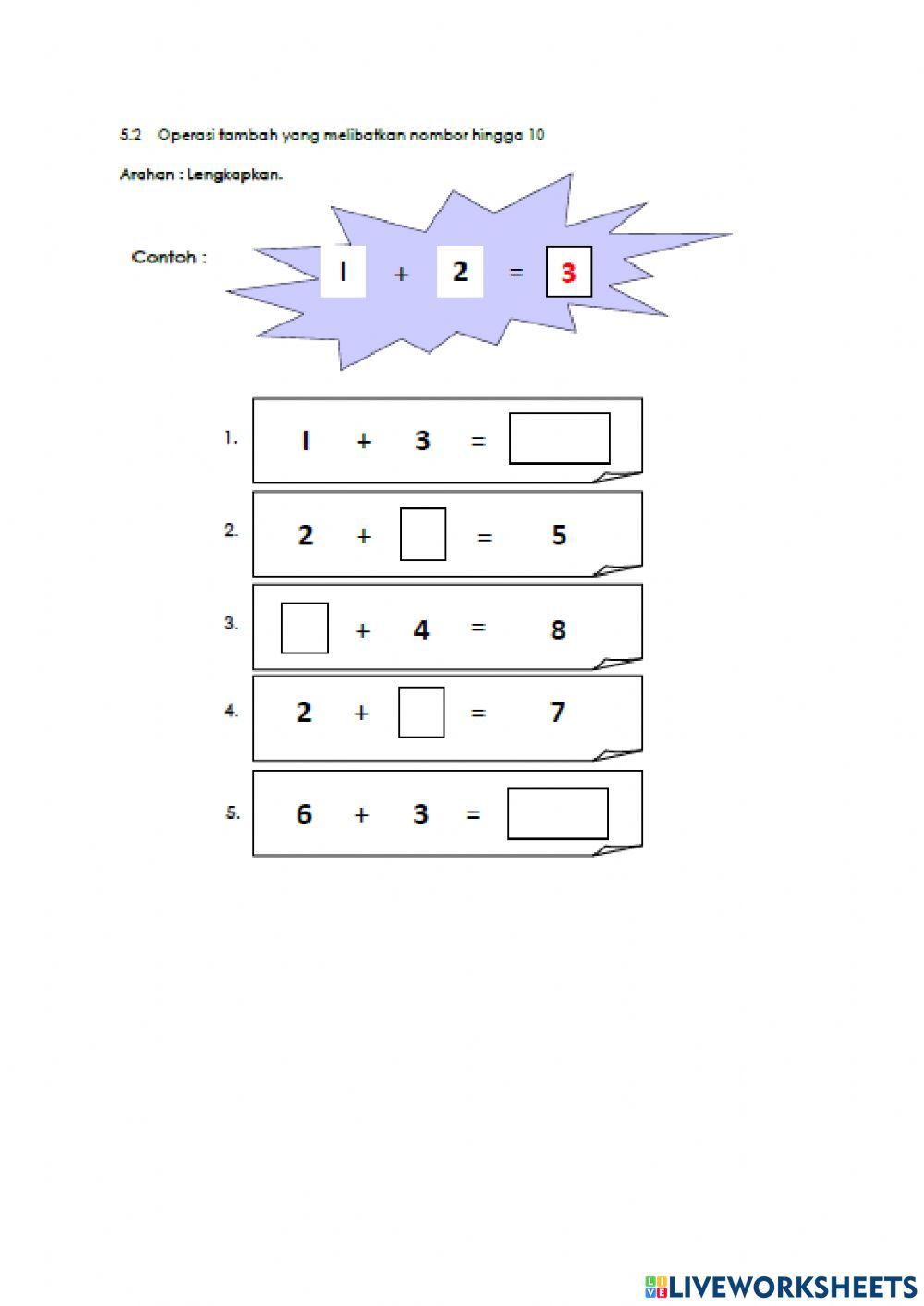 Matematik online exercise for PEMULIHAN KHAS | Live Worksheets