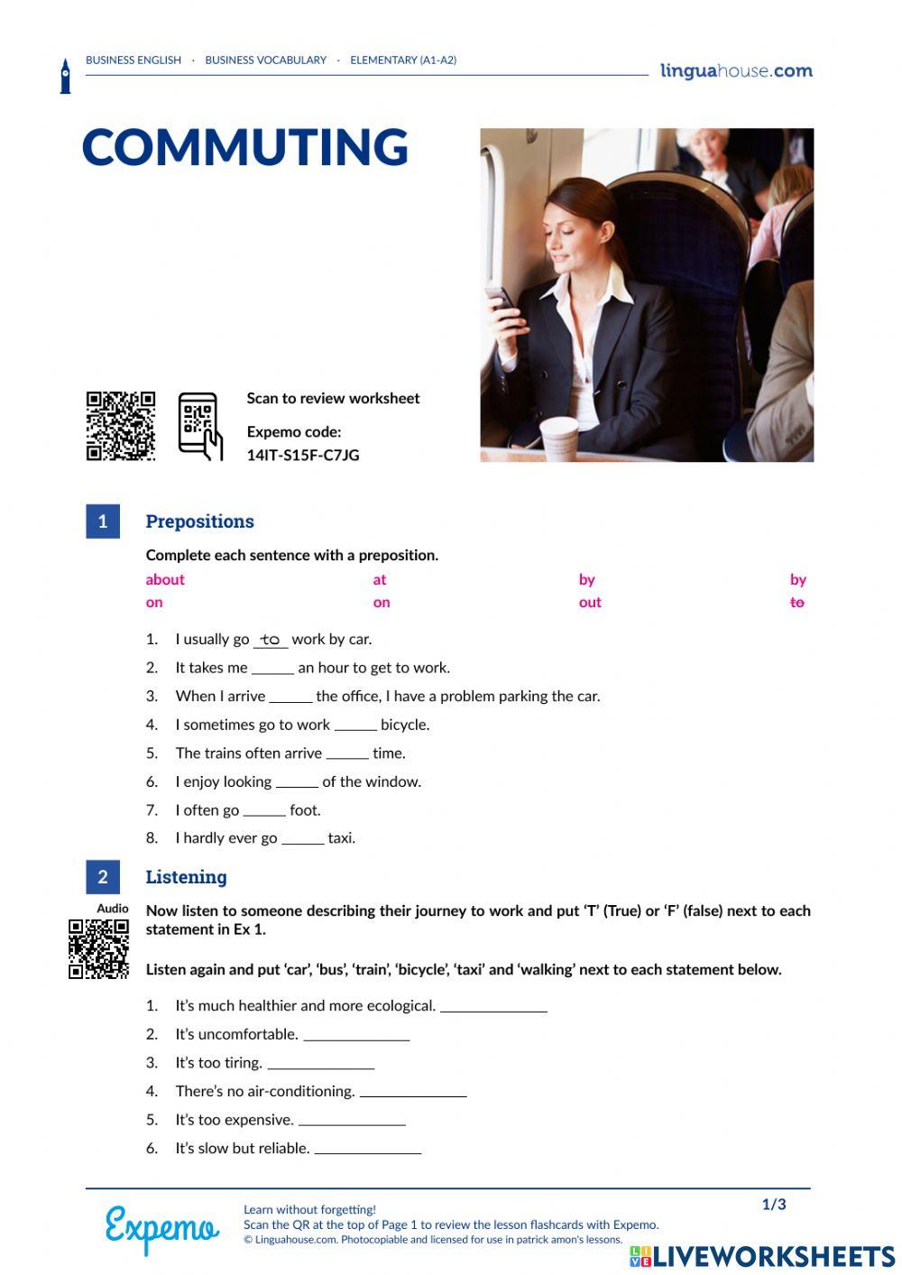 Commuting | Free Interactive Worksheets | 6606153