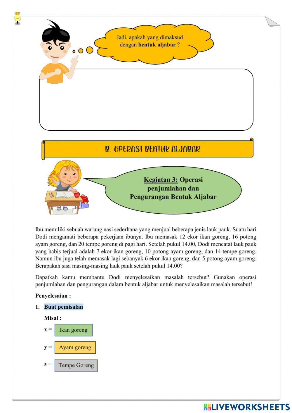 LKS Aljabar Kel… | Free Interactive Worksheets | 1031582