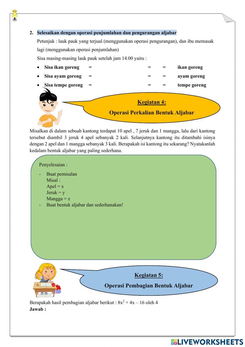 LKS Aljabar Kel… | Free Interactive Worksheets | 1031582