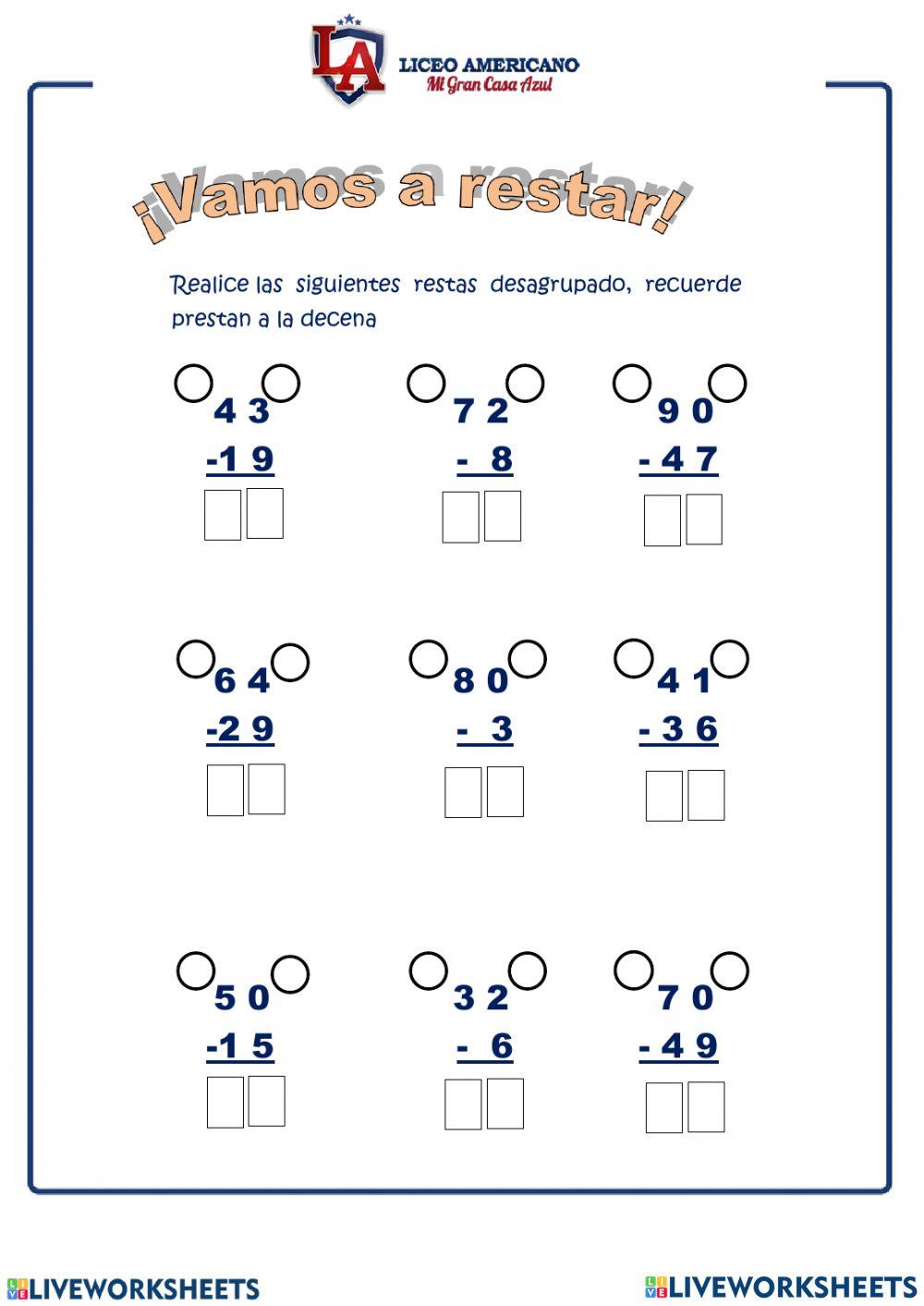 Restas online exercise for PRIMERO | Live Worksheets