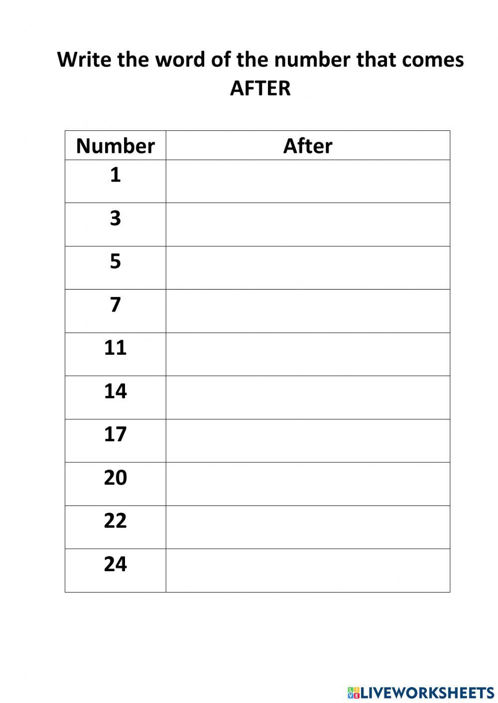 Numbers 01 - 25 exercise | Live Worksheets