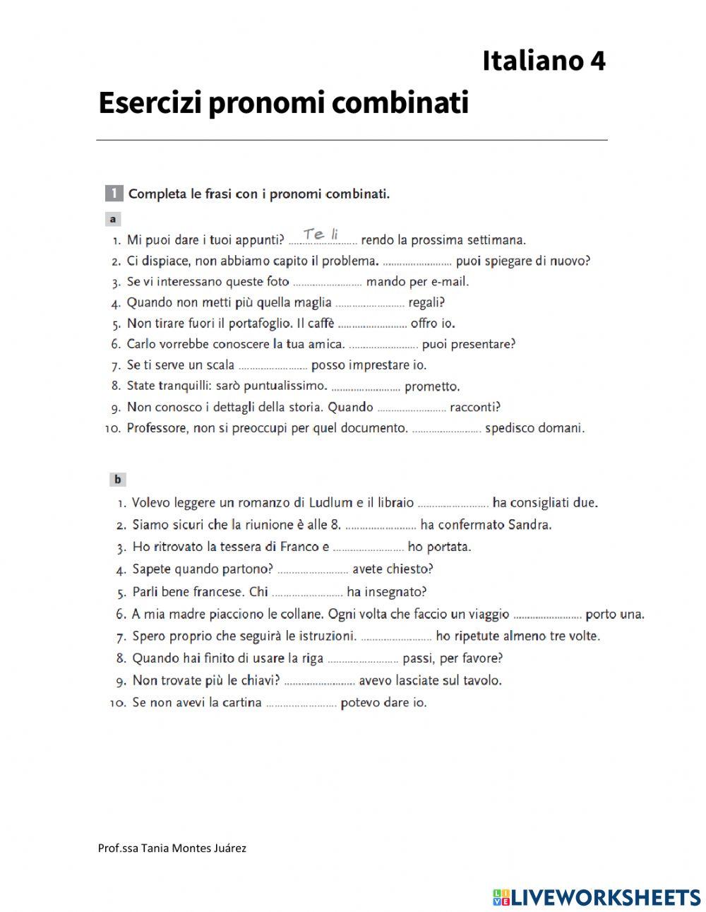 Esercizi avvanzati dei pronomi combinati online exercise for | Live Worksheets