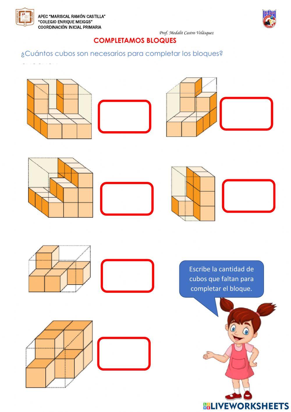 Cubos: completando bloques worksheet | Live Worksheets