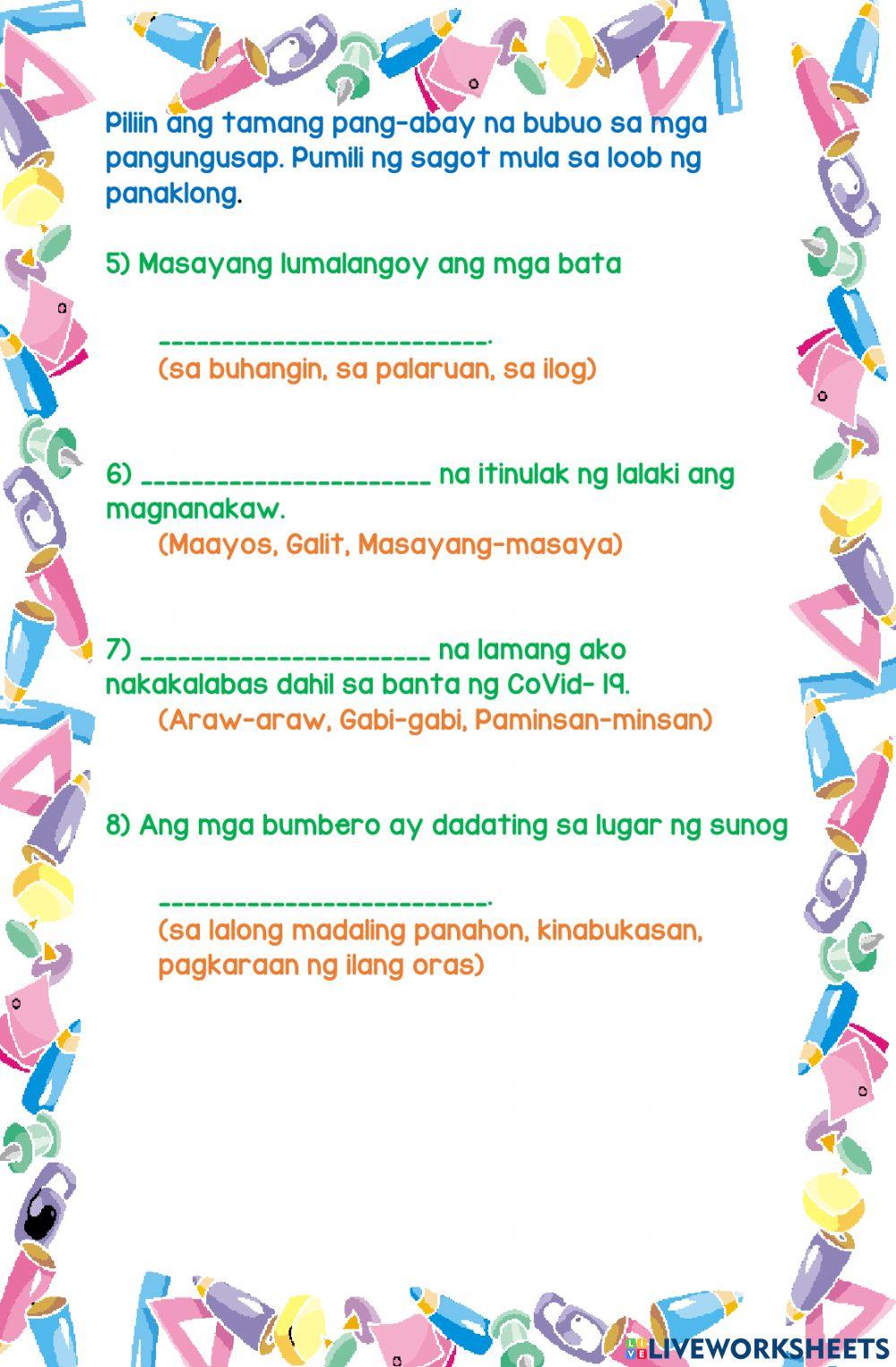 Filipino Activity 2 worksheet | Live Worksheets