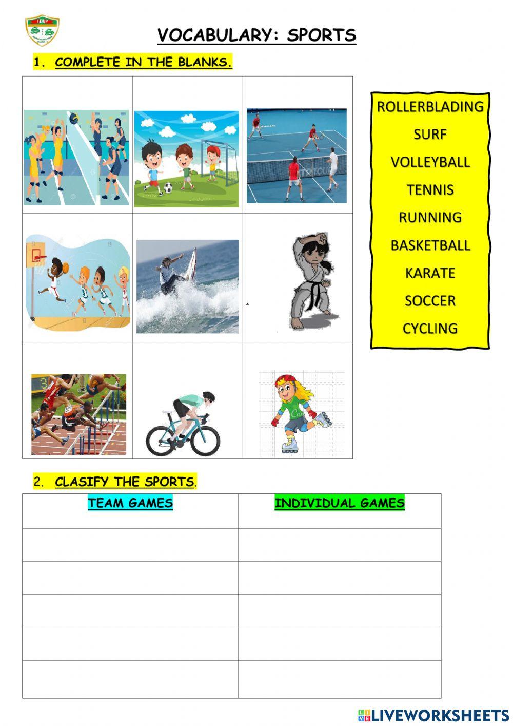 Sports online exercise for GRADE 2 | Live Worksheets