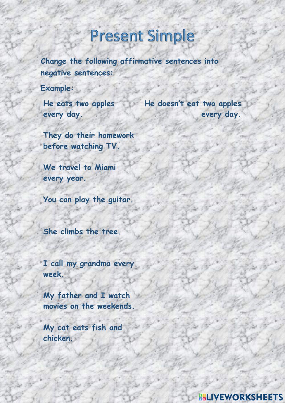 Present Tense exercise for 4 grade | Live Worksheets