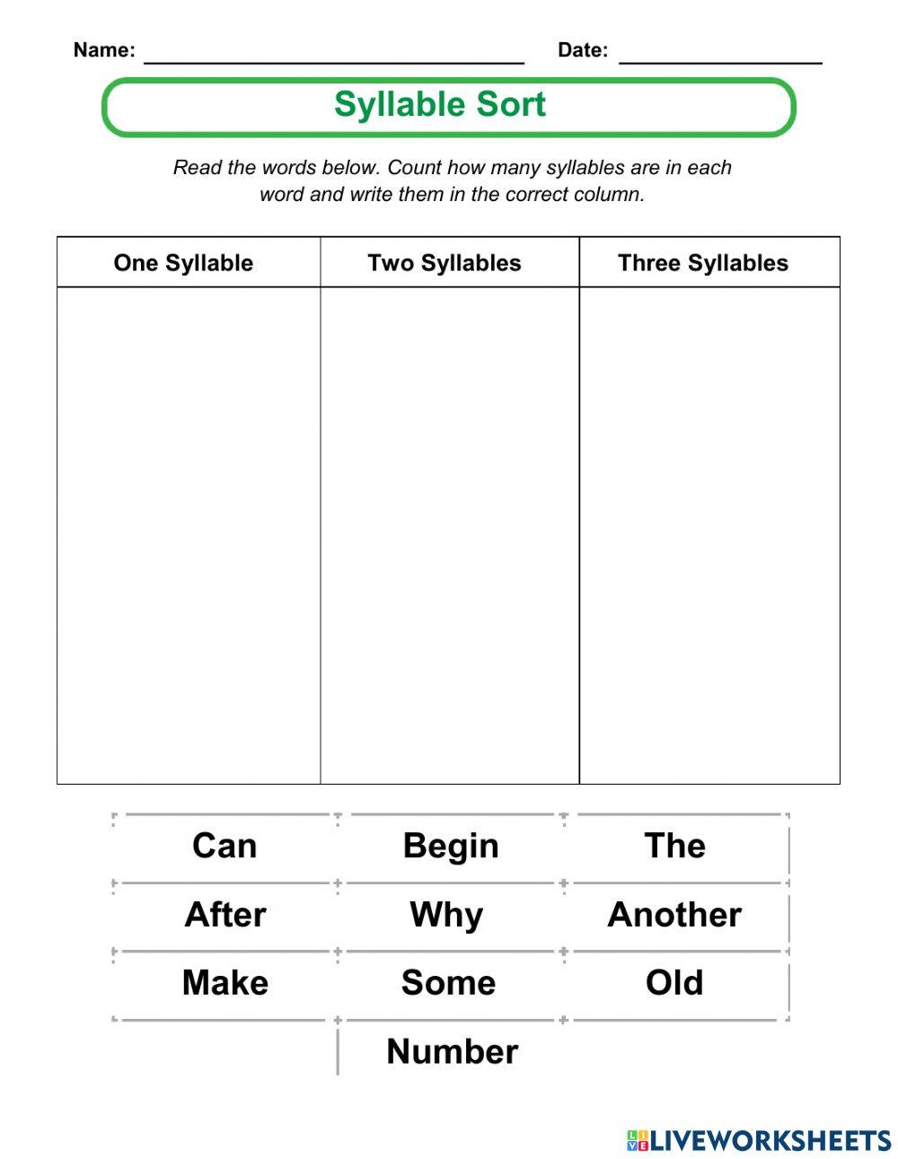 Syllabication | Free Interactive Worksheets | 1032787
