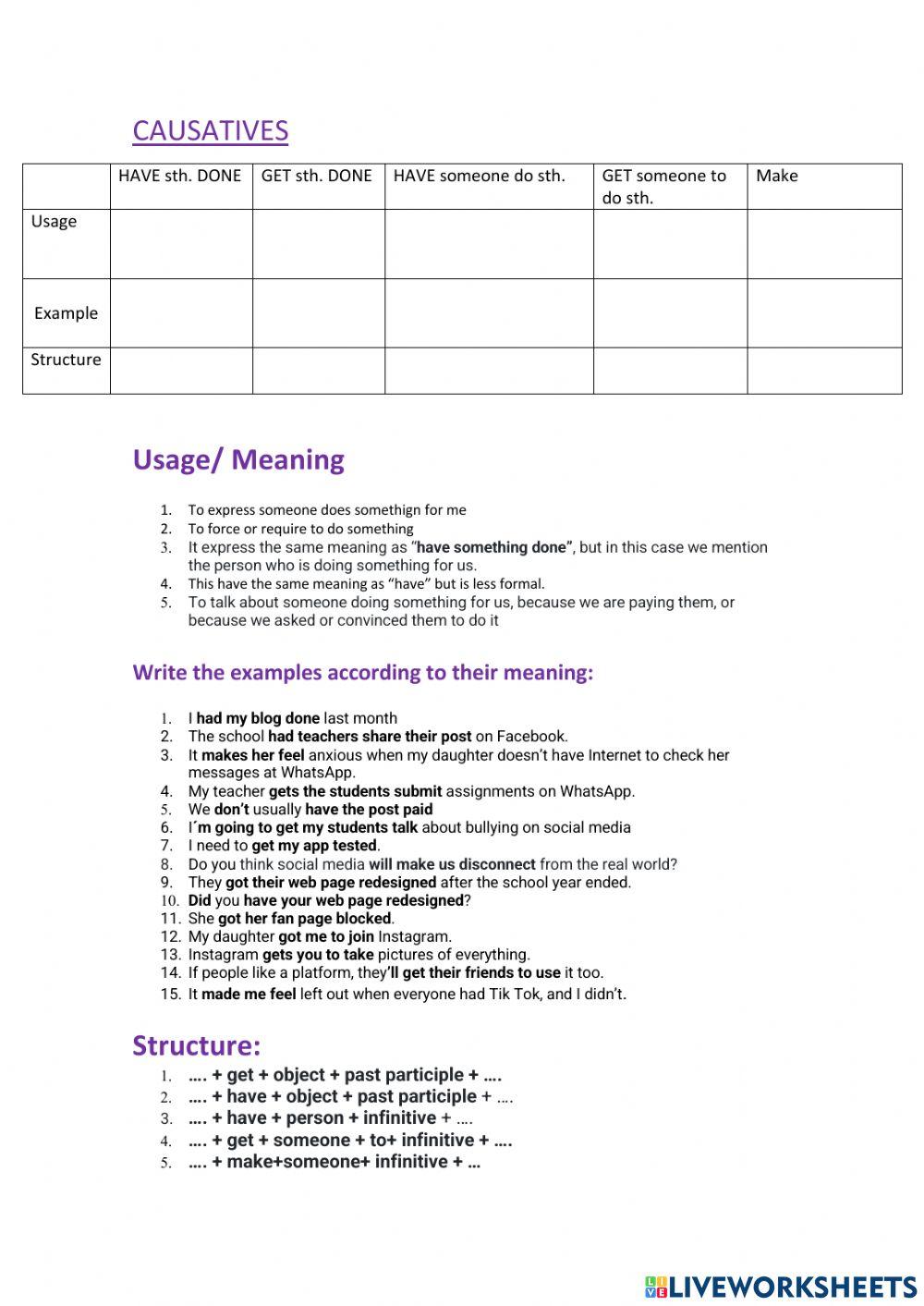 EHI- CAUSATIVES | Free Interactive Worksheets | 5032446