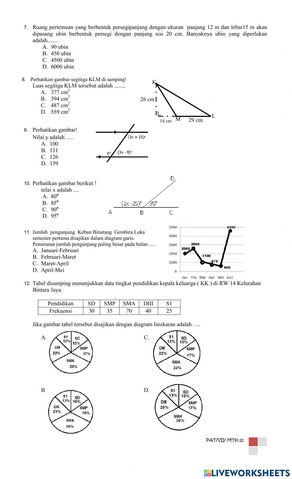 Pat mtk kelas 7 worksheet | Live Worksheets
