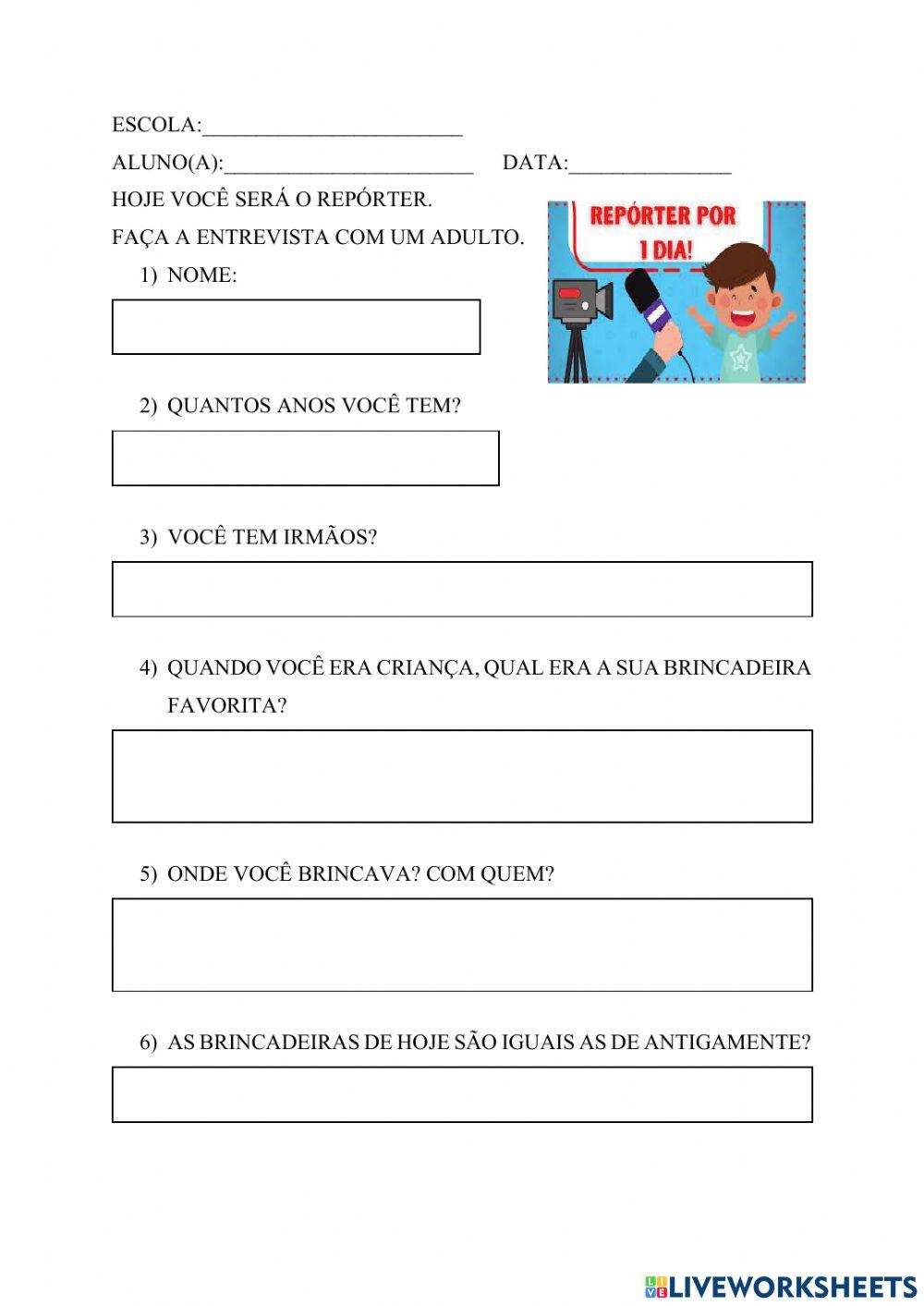 Reporter por 1 dia worksheet | Live Worksheets