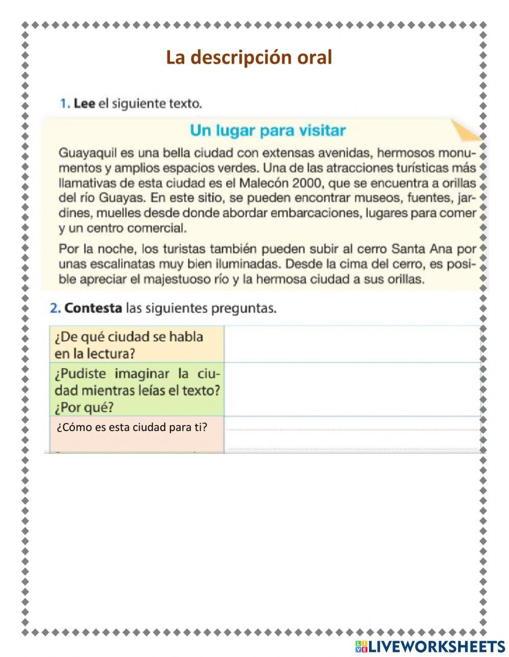 La descripción oral actividad online exercise for | Live Worksheets