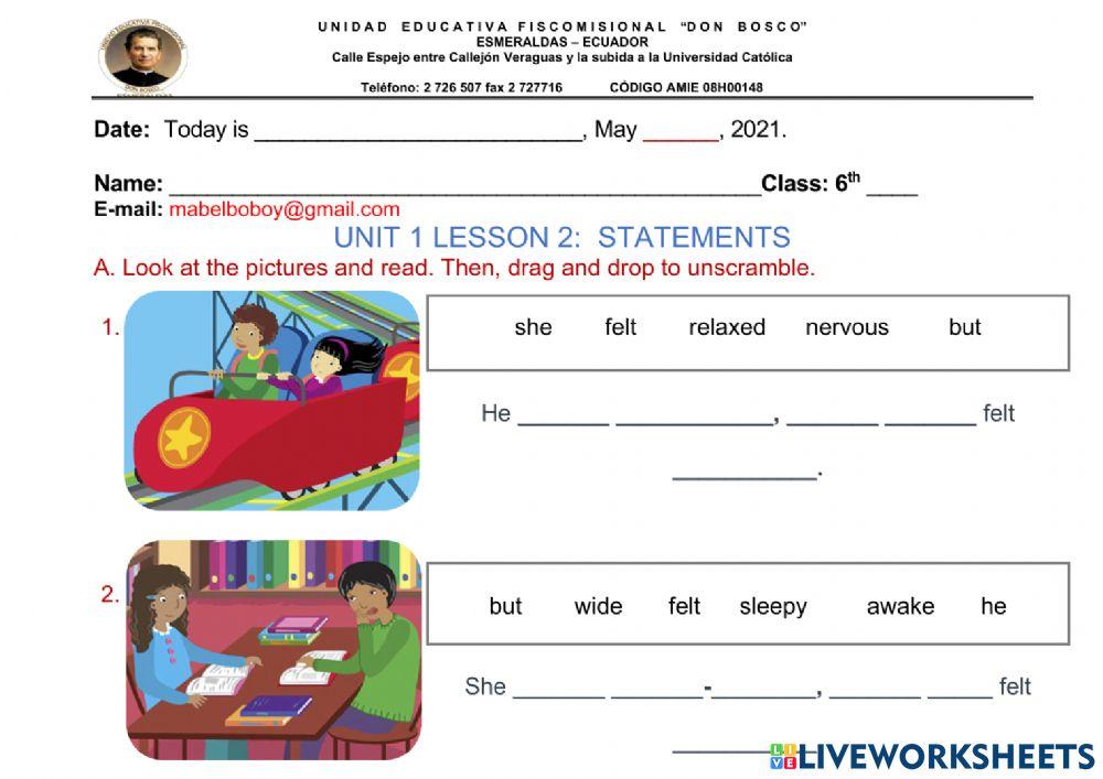 Feelings - statements worksheet | Live Worksheets