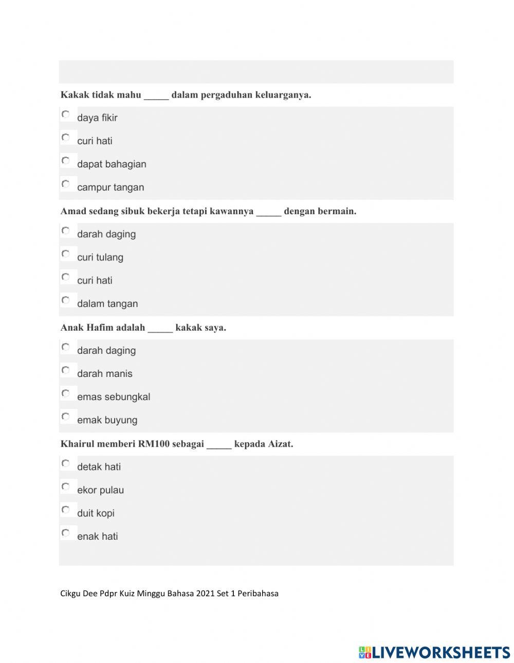 Soalan Peribaha… | Free Interactive Worksheets | 3045518