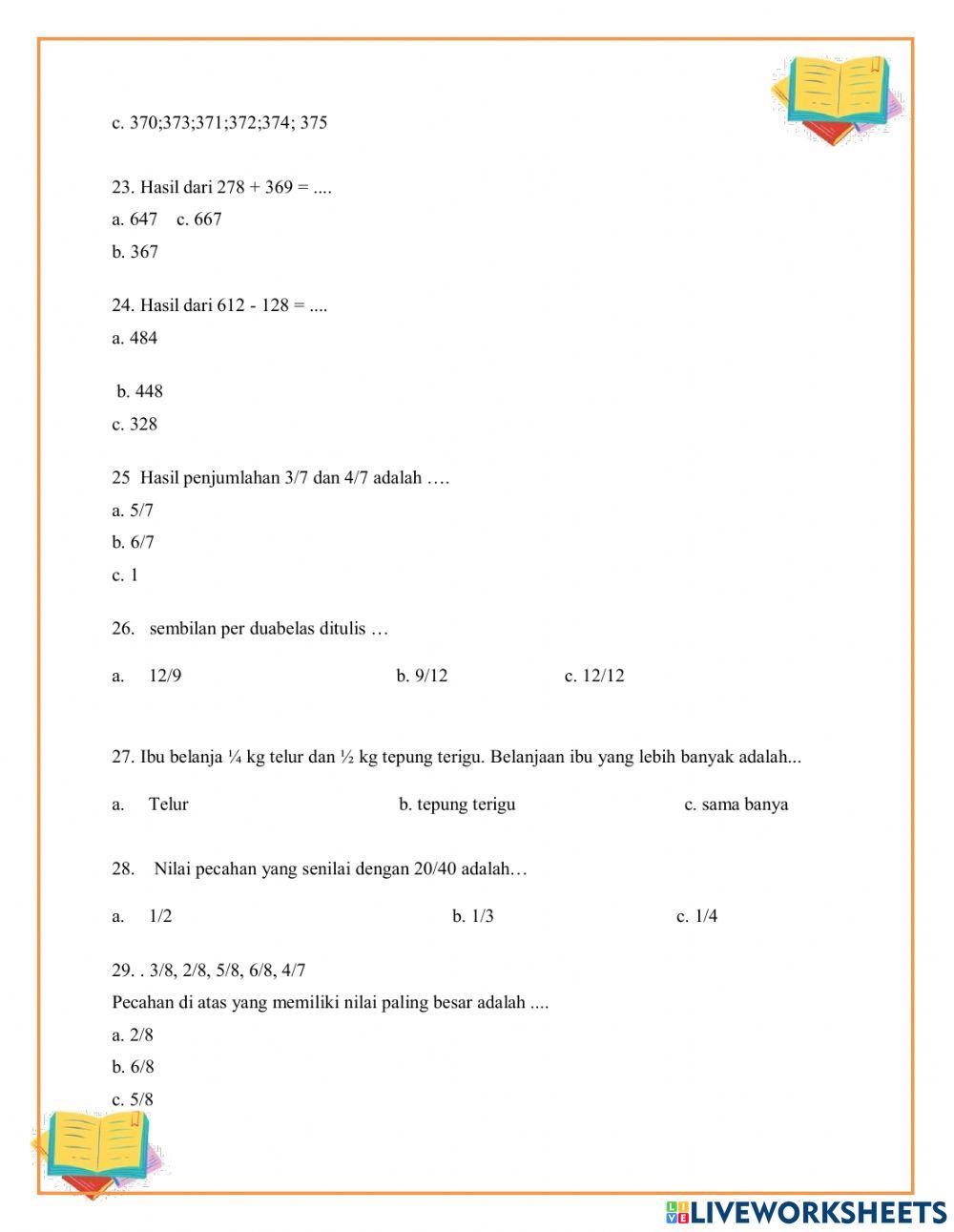 Latihan matematika i interactive worksheet | Live Worksheets