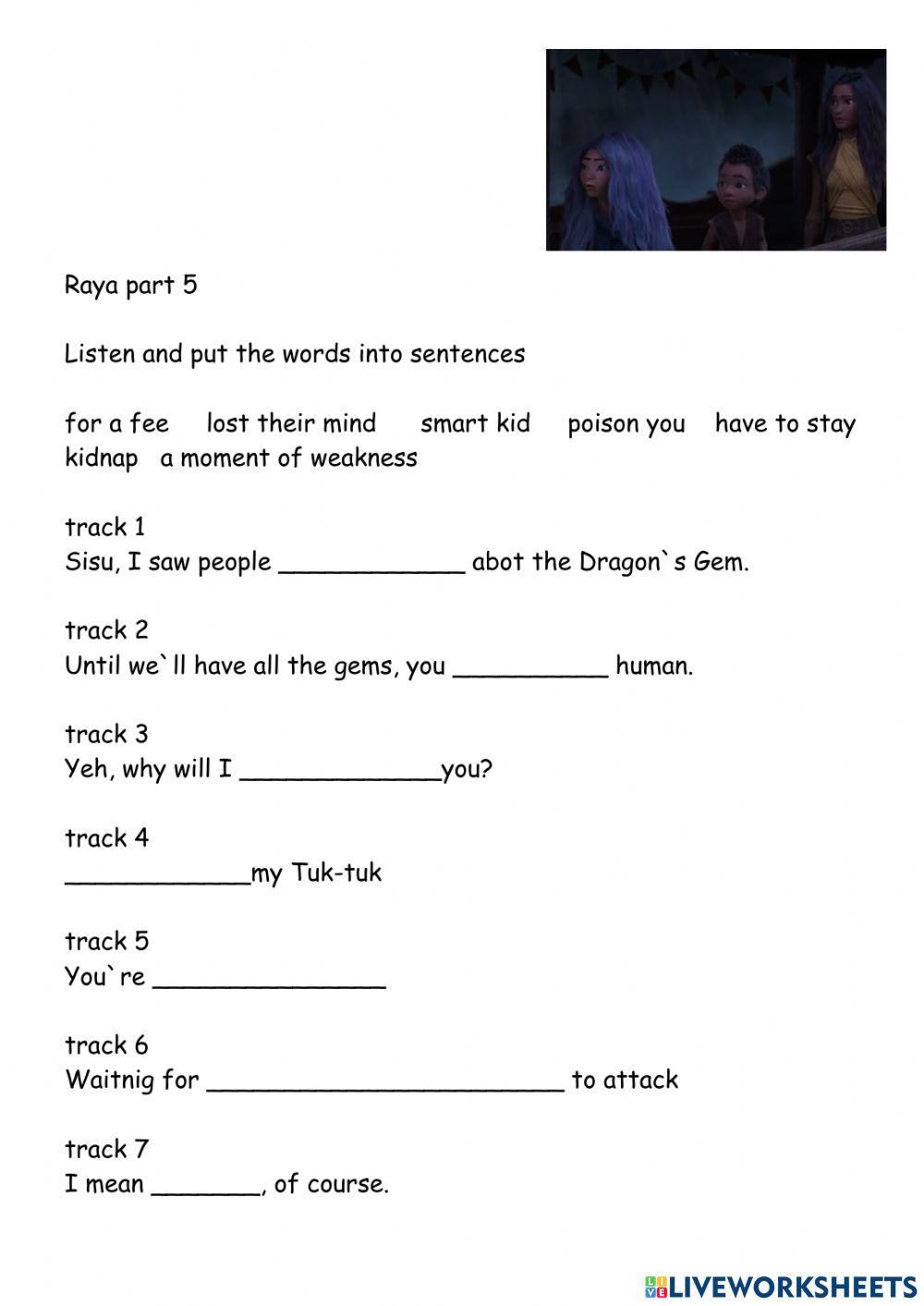 raya part 5 listening worksheet | Live Worksheets