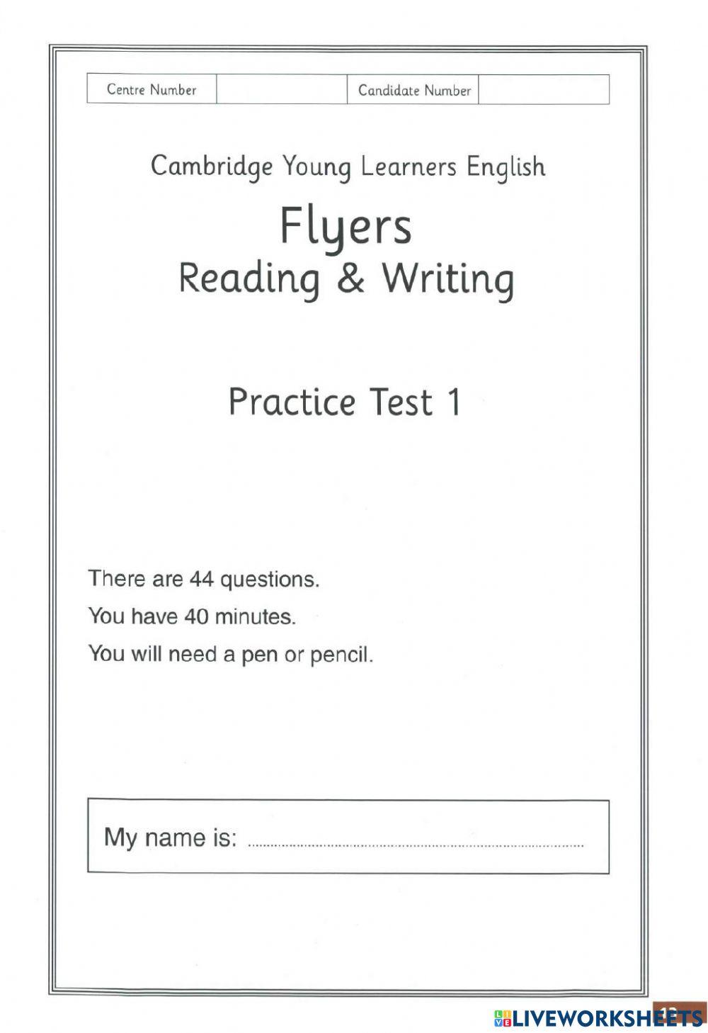Flyers Reading … | Free Interactive Worksheets | 3045724