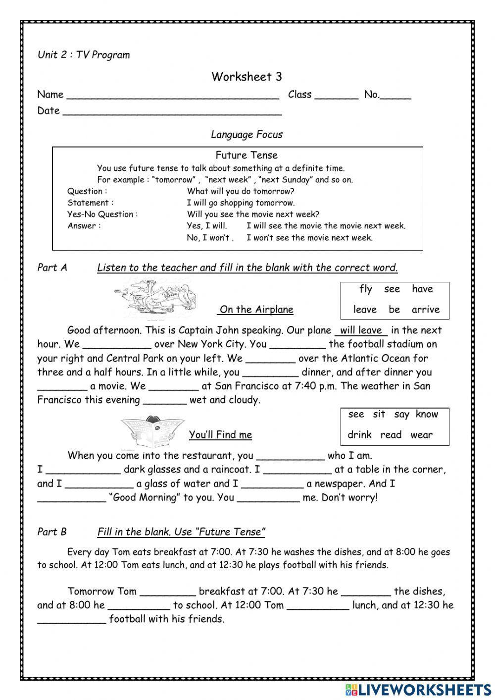 Future simple tense online pdf worksheet | Live Worksheets