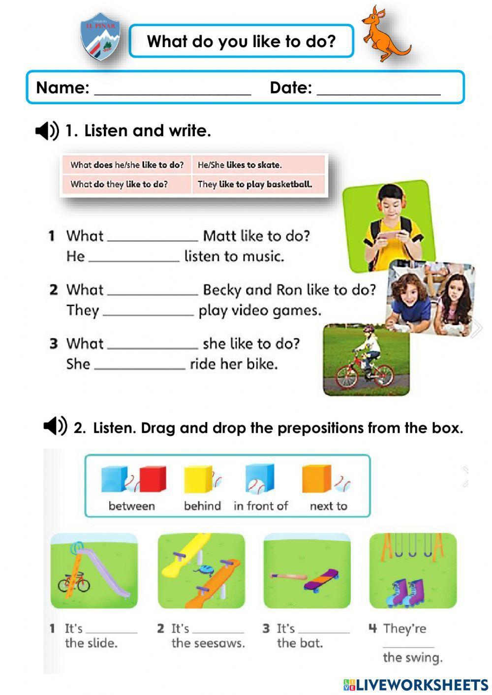 What do you like to do? exercise for G2 | Live Worksheets
