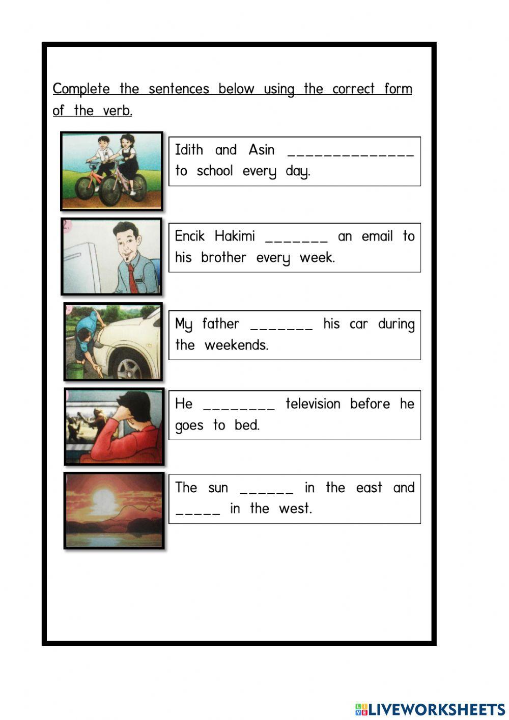 Simple present tense online activity for Year 6 | Live Worksheets