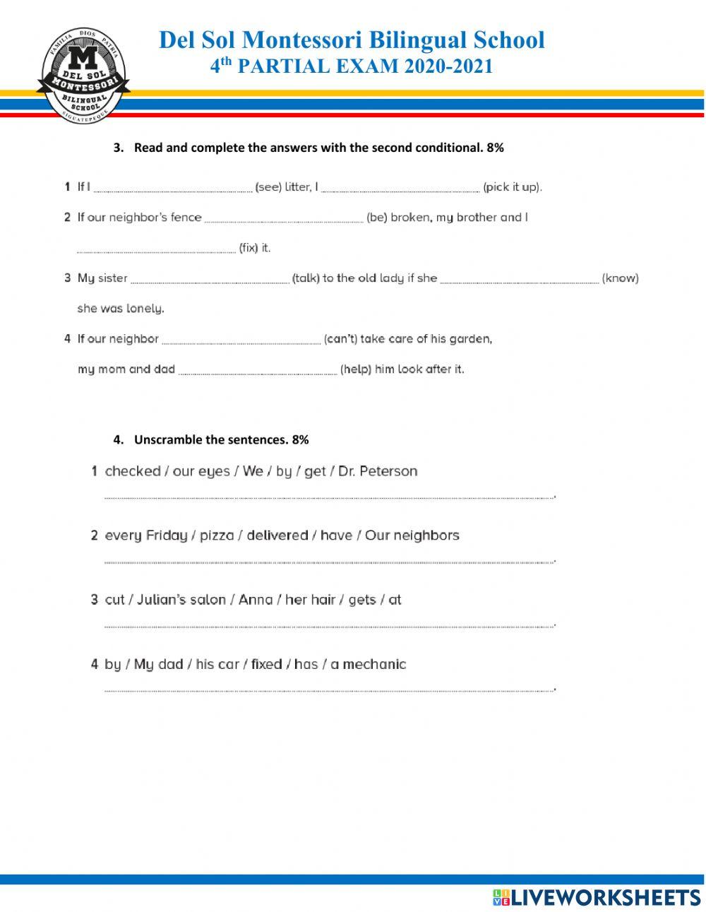Grammar Exam IV Partial- 4th Grade worksheet | Live Worksheets