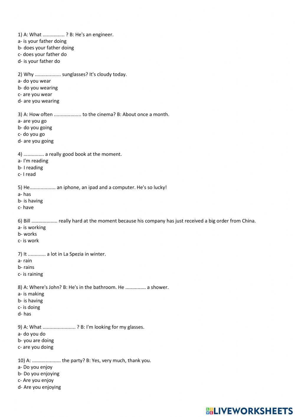 English practical work worksheet | Live Worksheets
