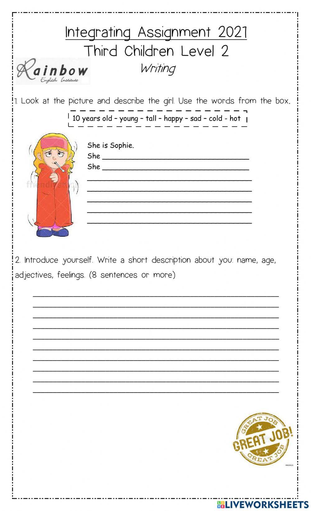 Writing exam 3rd CHildren 1035677 | Sabrina arenas