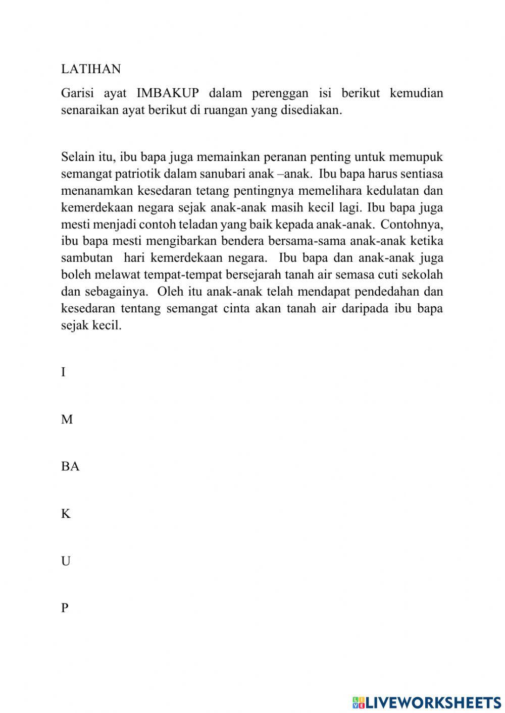 Latihan imbakup worksheet | Live Worksheets