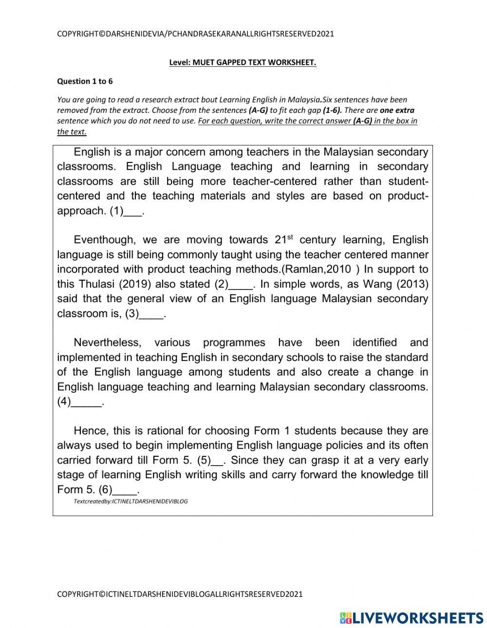 Gapped text MUE… | Free Interactive Worksheets | 1035891