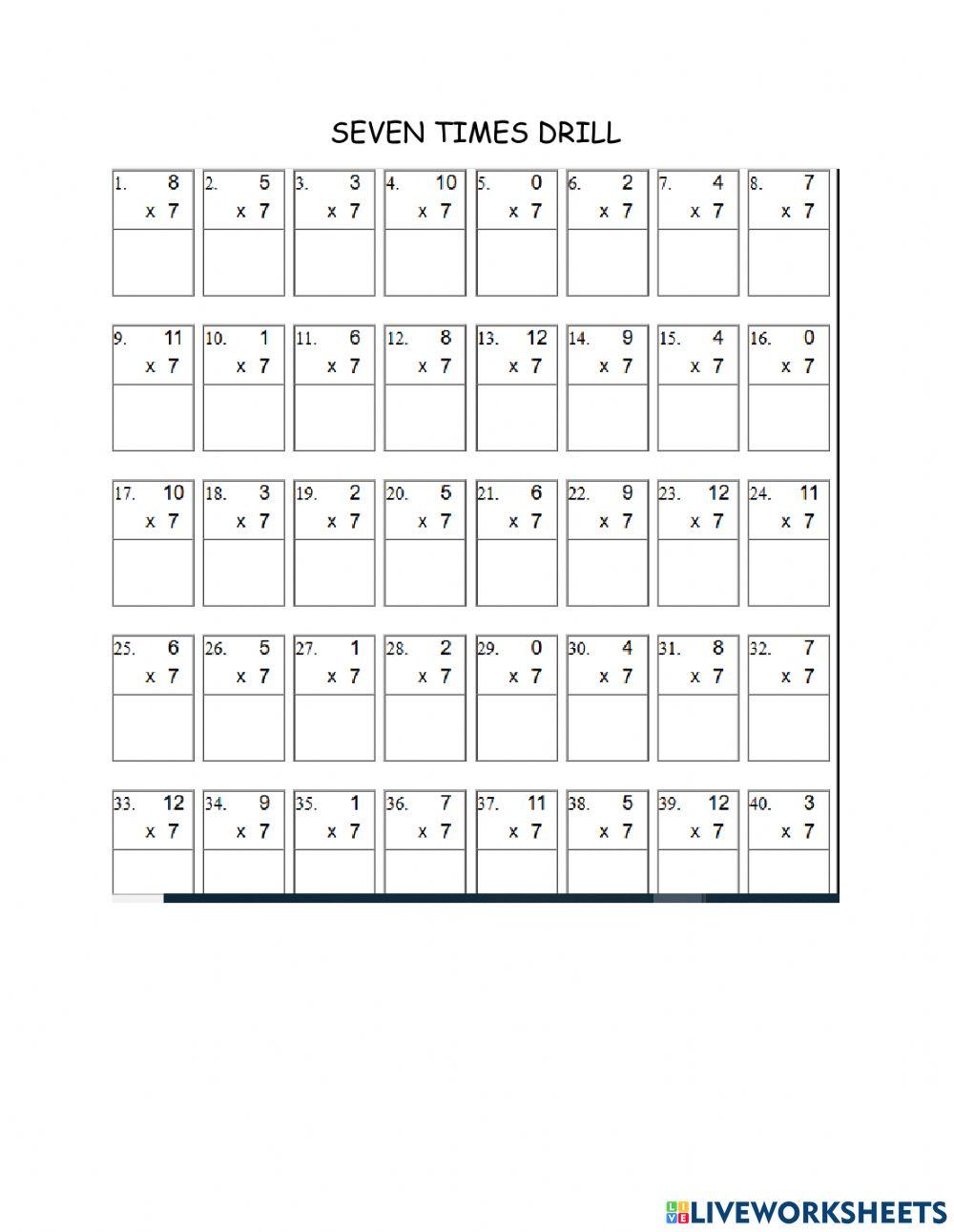 Seven times drill worksheet | Live Worksheets