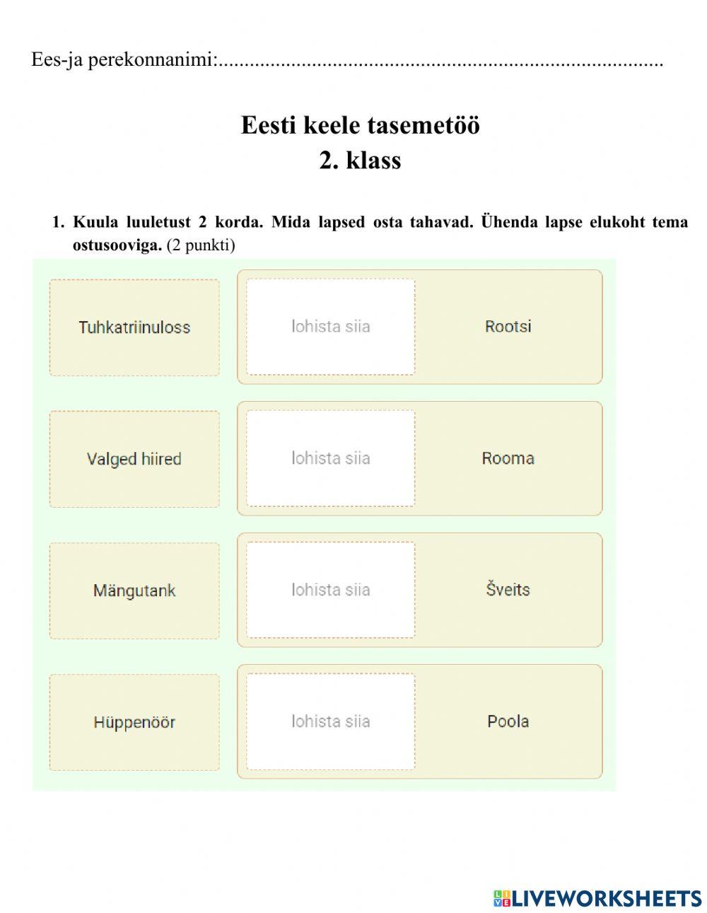 Tasemetöö eesti… | Free Interactive Worksheets | 6608945