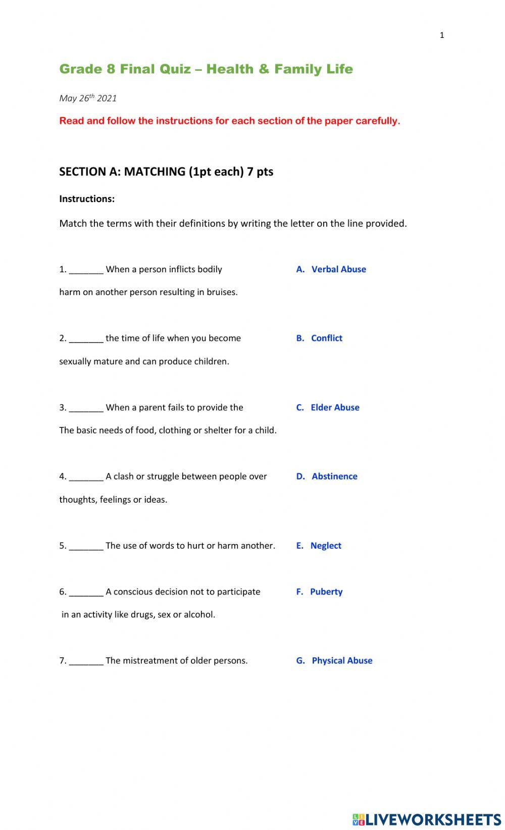 Grade 8 Final Quiz | Larissa Edgecombe | Live