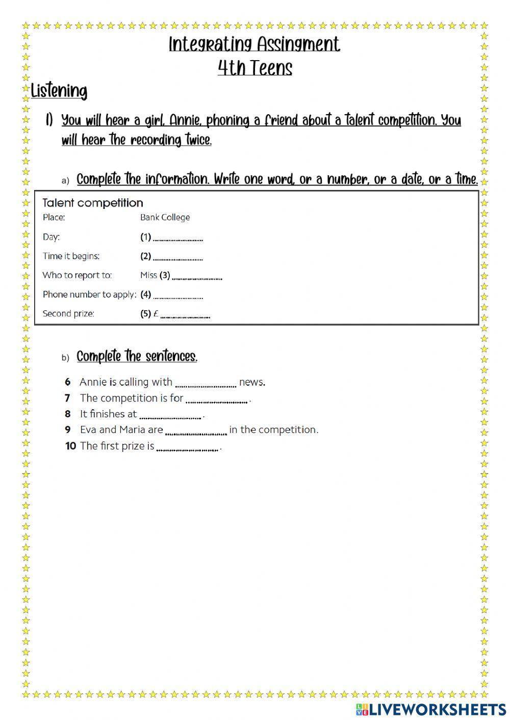 IA May 4th teens part 1 worksheet | Live Worksheets
