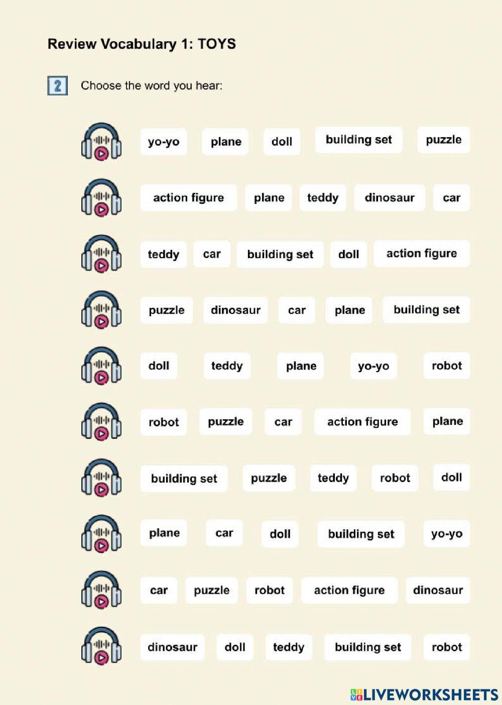 Pre-A1 Vocabulary: Toys worksheet | Live Worksheets