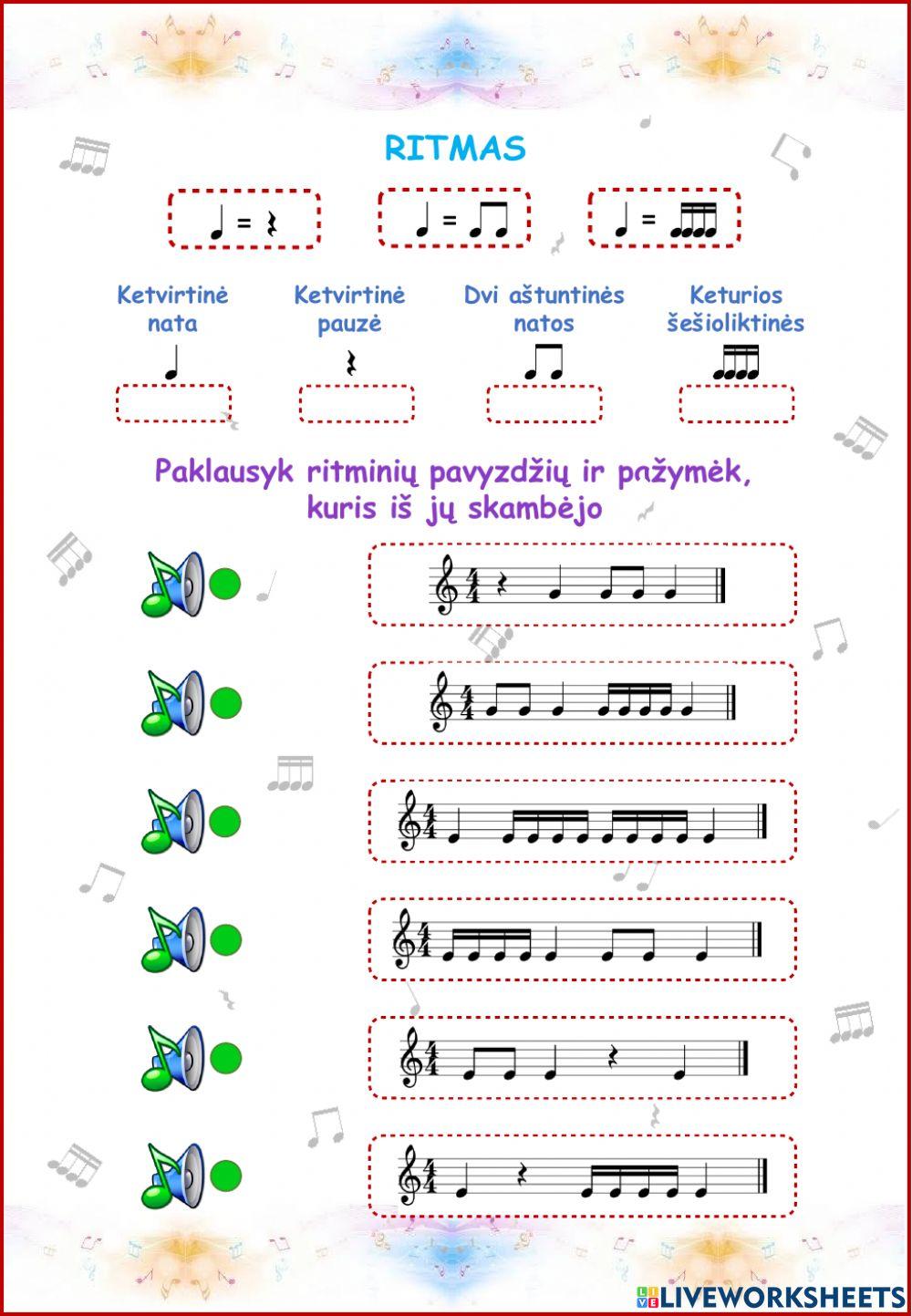 MUZIKINĖ DĖLIONĖ, RITMAS, MELODINĖS SLINKTYS online exercise for | Live ...