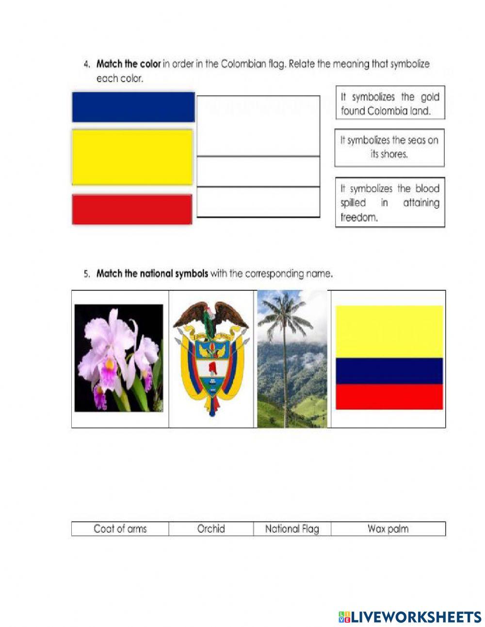 Colombian symbols worksheet | Live Worksheets