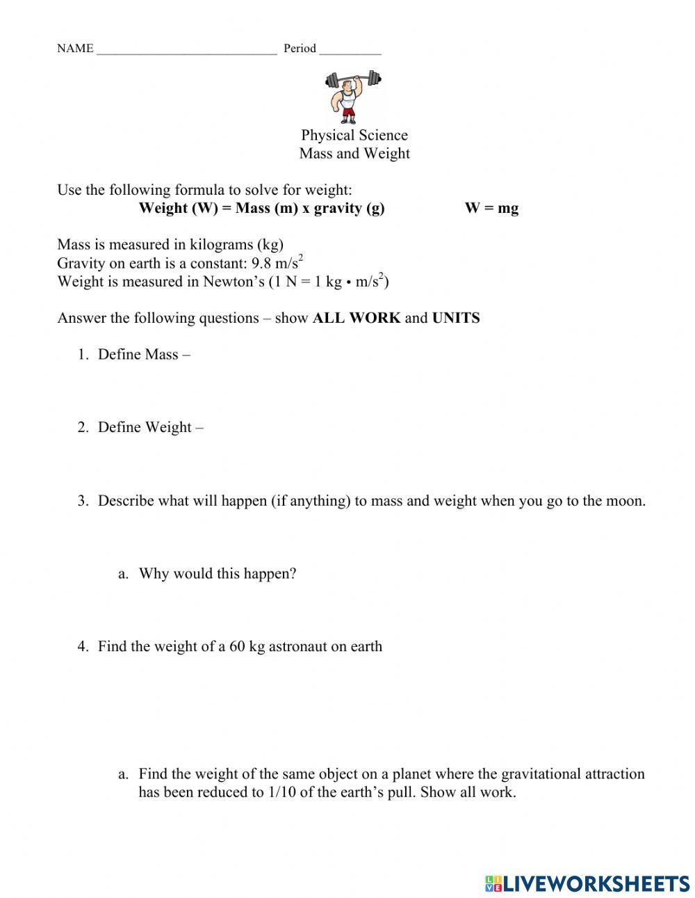 Weight interactive worksheet for 6th grade | Live Worksheets