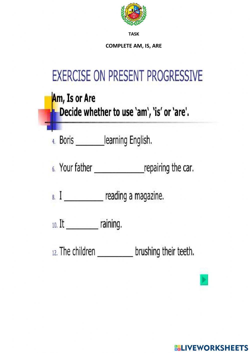 6609275 | EXERCISES IN PRESENT PROGRESSIVE AND PAST