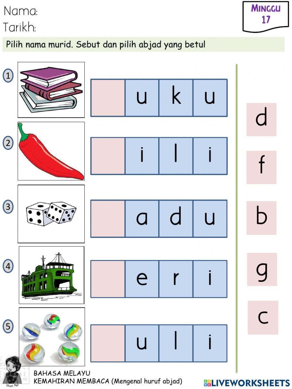 BM: Huruf abjad interactive worksheet | Live Worksheets