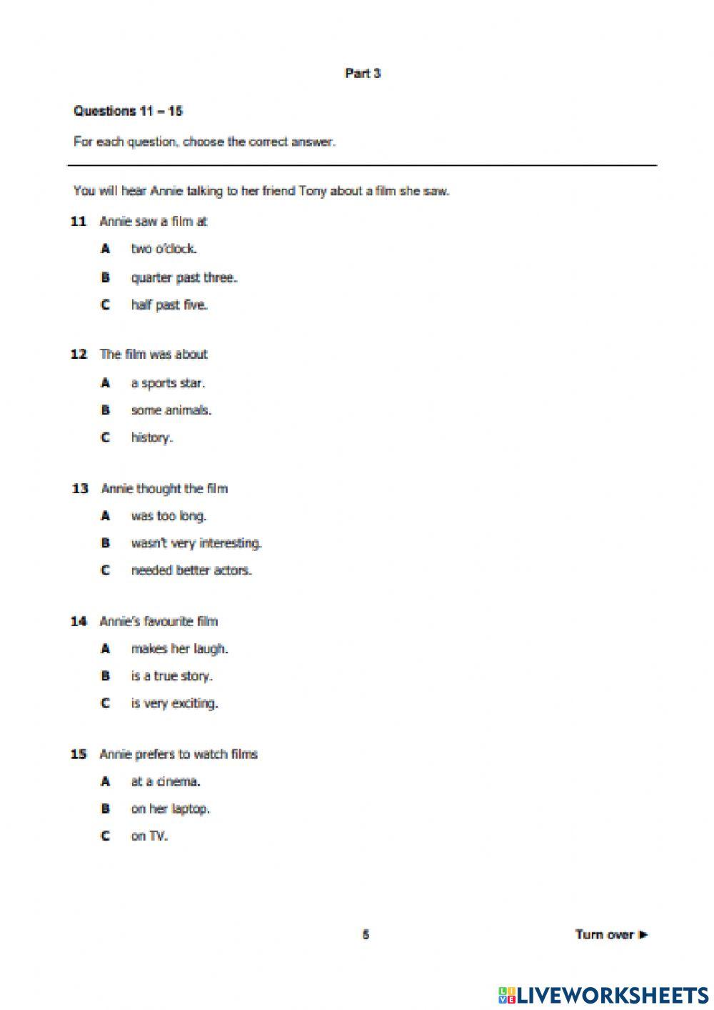 Listening Examination worksheet | Live Worksheets