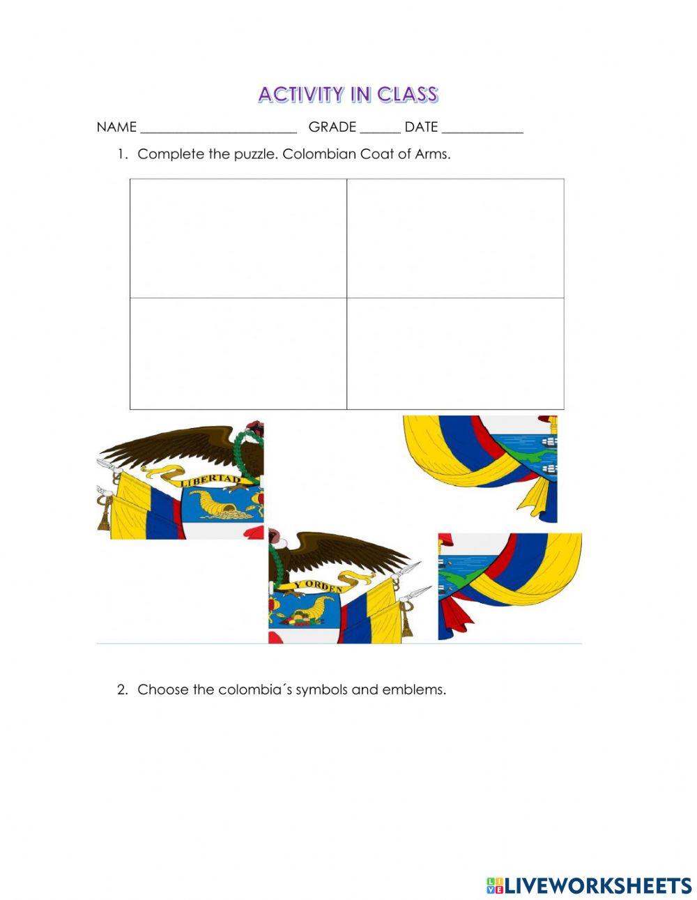 Colombian symbols interactive worksheet | Live Worksheets