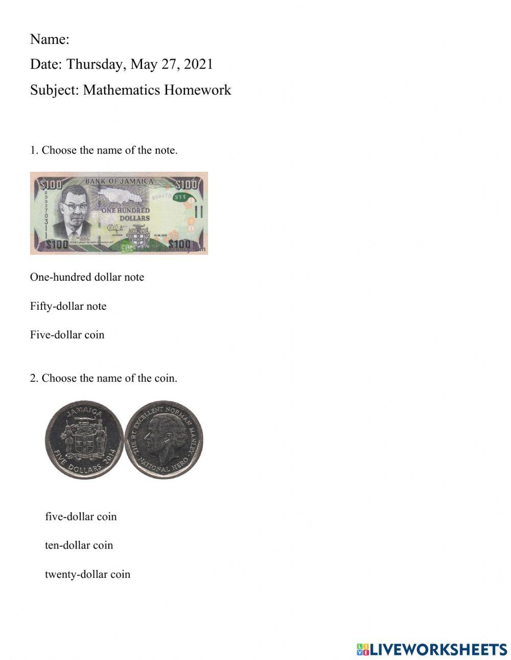 Mathematics online exercise for 1 | Live Worksheets