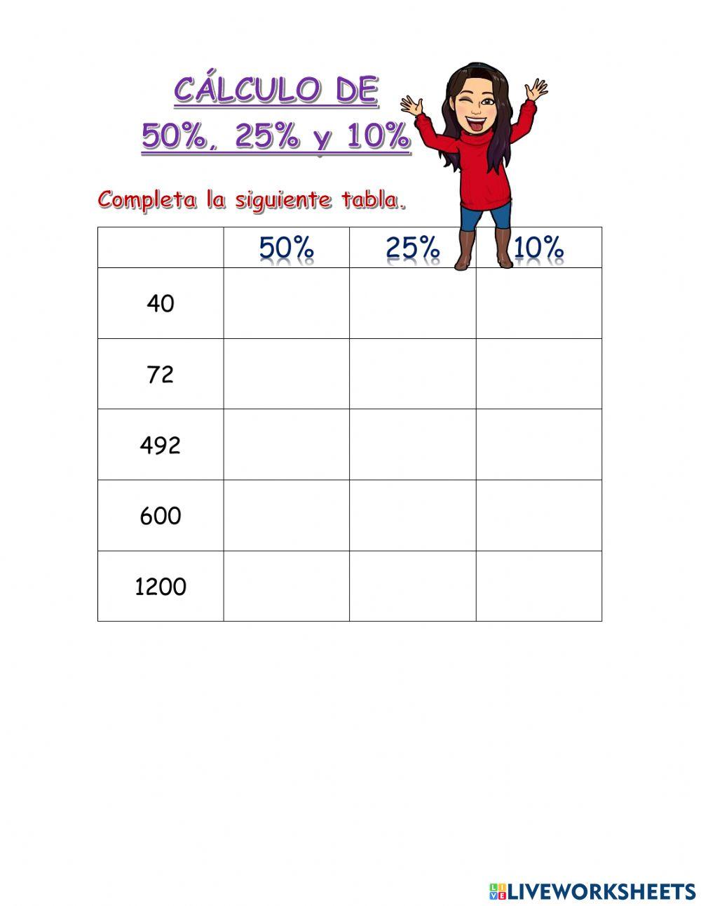 Porcentajes De 10 25 Y 50 Worksheet Live Worksheets porcentajes-de-10-25-y-50-worksheet-live-worksheets